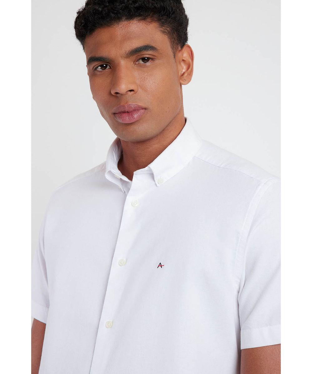 Camisa Manga Curta Slim Button Down Oxford Branco - Privalia