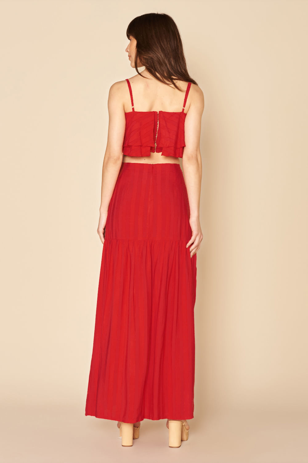 VESTIDO LONGO TOP BABADO-VERMELHO - Privalia