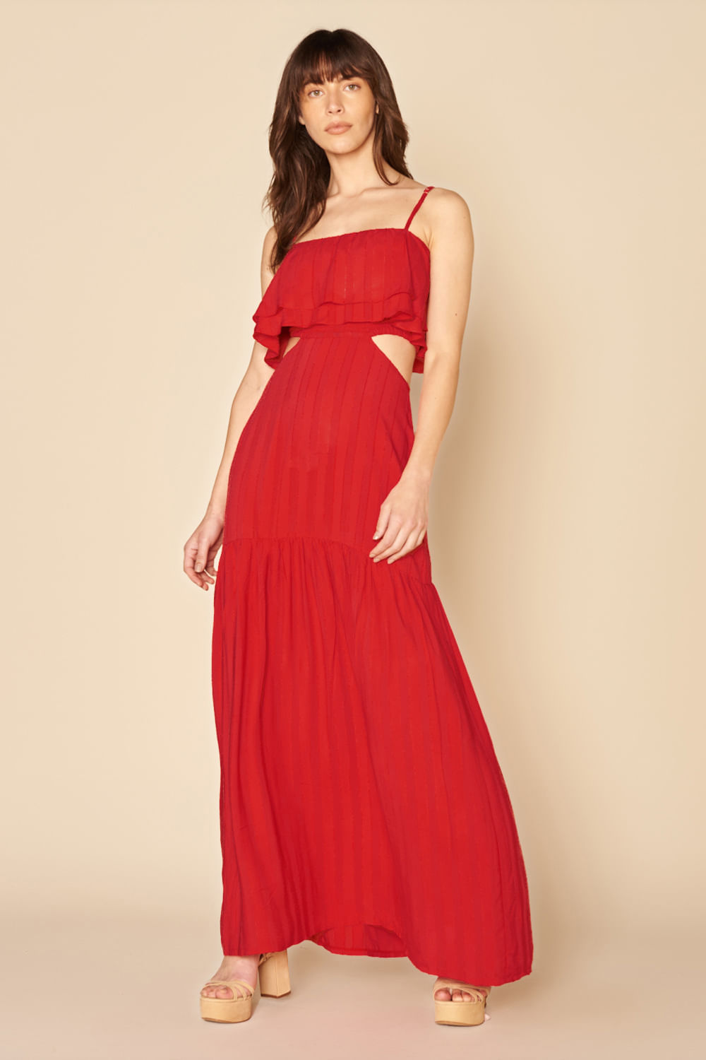 VESTIDO LONGO TOP BABADO-VERMELHO - Privalia