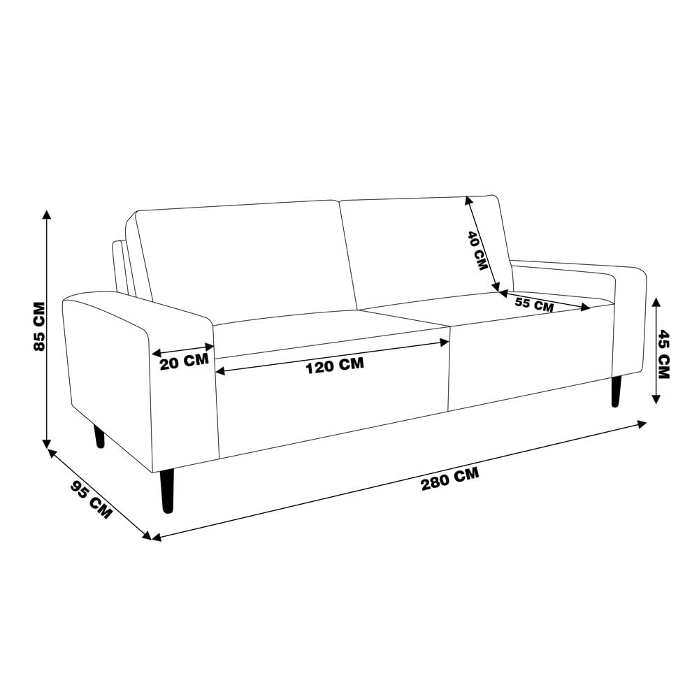 Sofá 04 Lugares Sala de Estar Recepção 280cm Bipartido Brad Couro ...