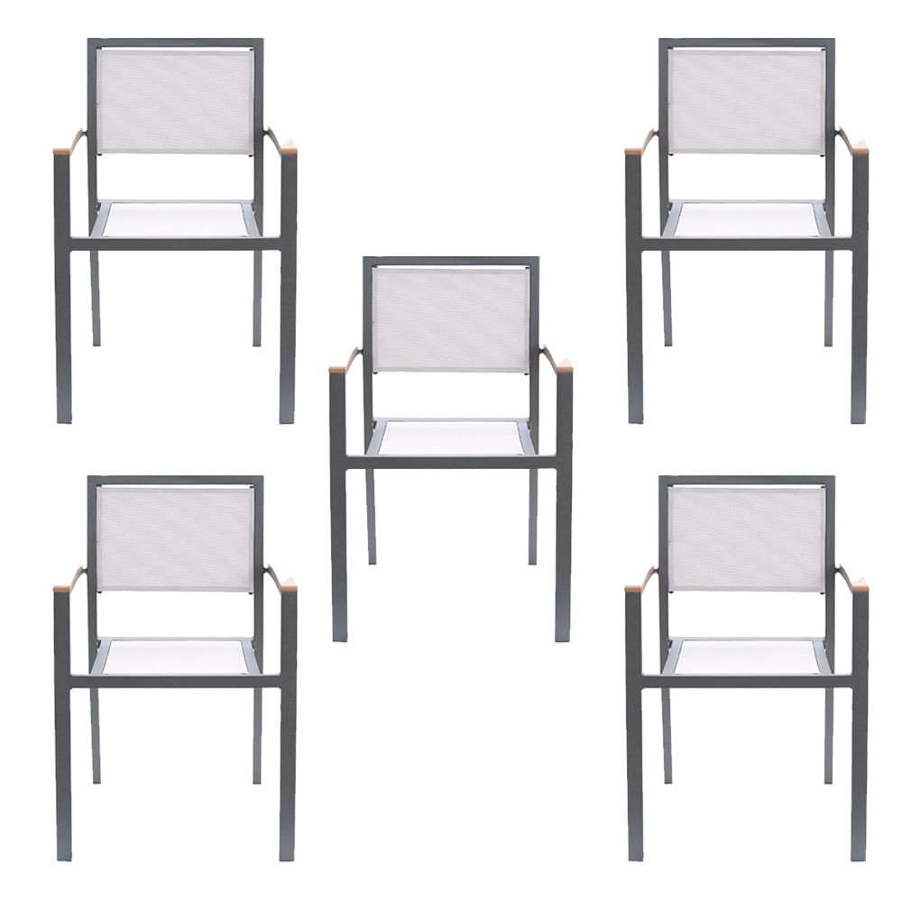 Kit 5 Cadeiras Área Externa com Tela Mesh Mangue de Alumínio Amêndoa ...
