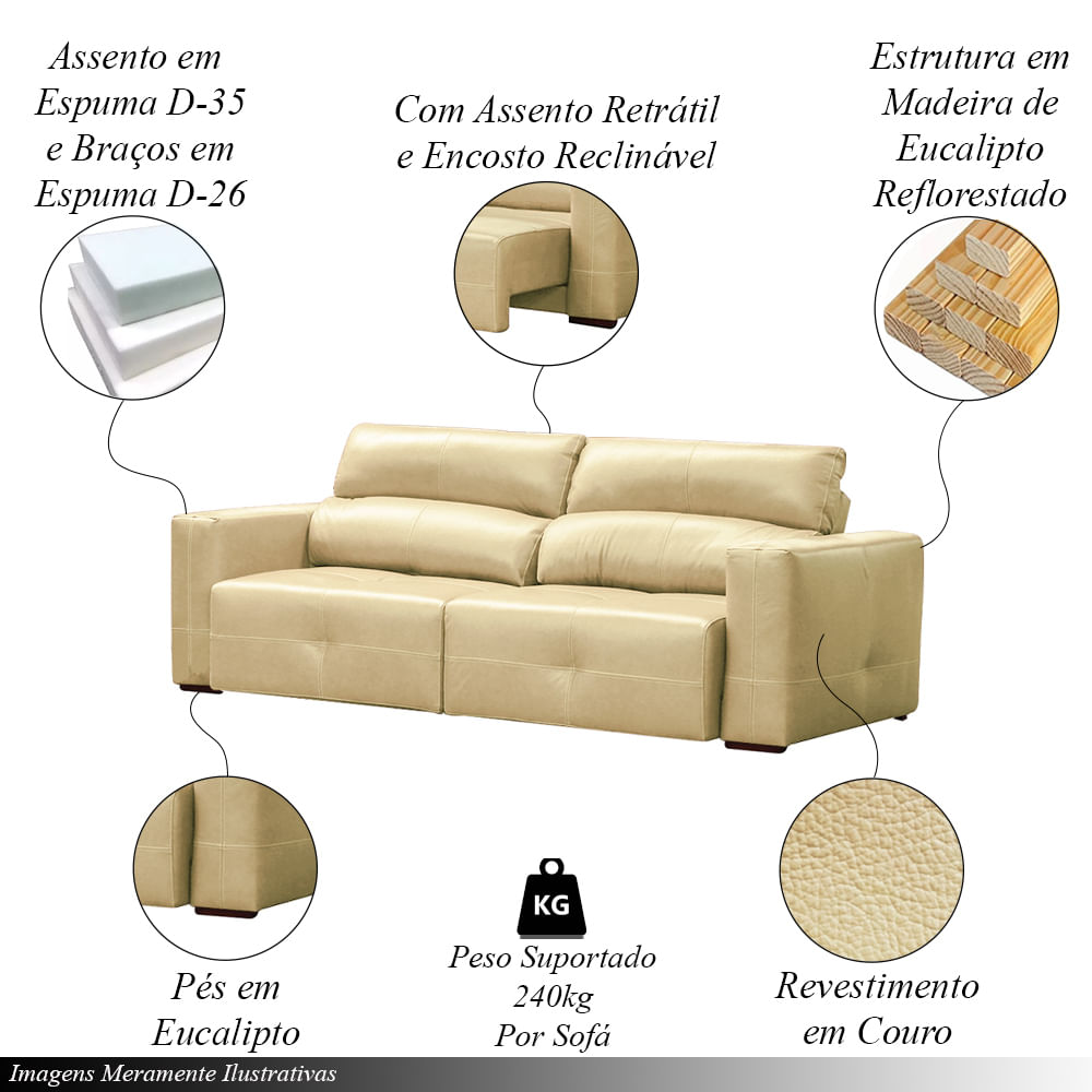 Sofá Decorativo Monica 3 Lugares Sala de estar 252cm Reclinável e ...