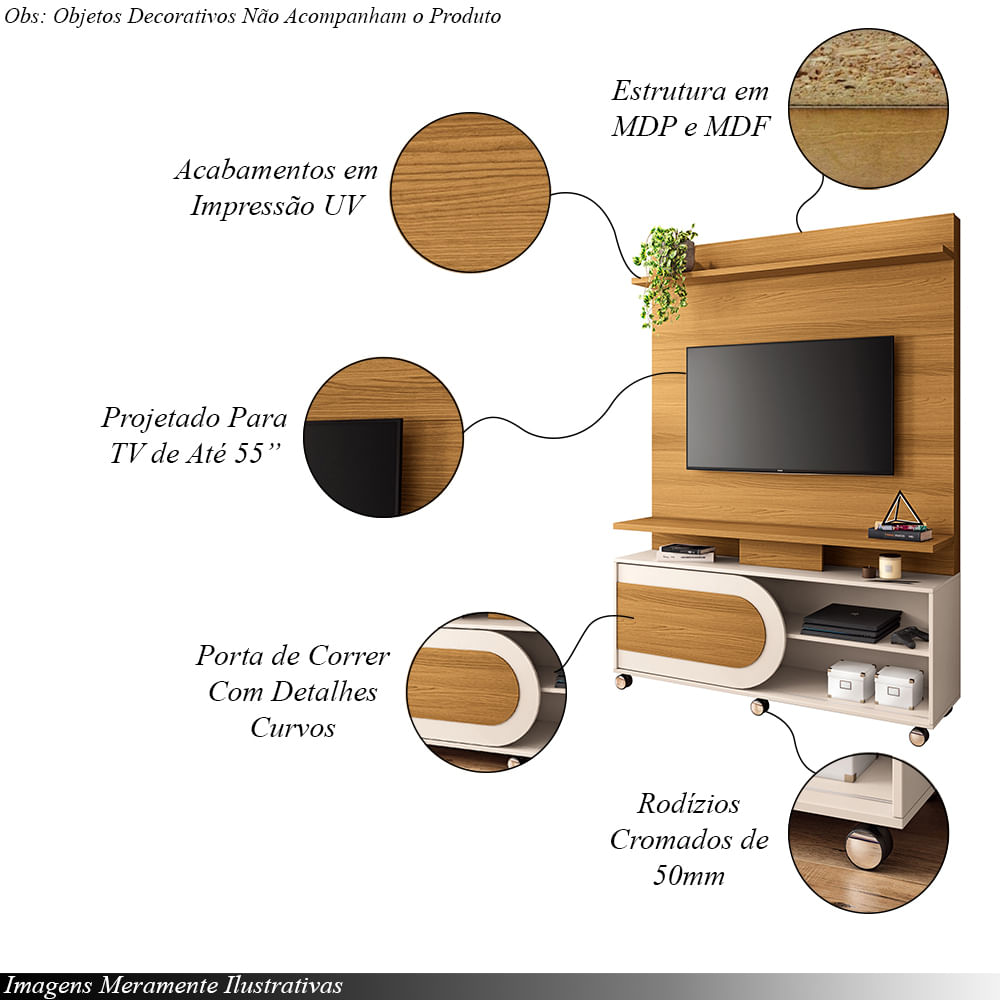 Home Theater Órbis com Rodízios TV até 55 Polegadas em Cinamomo/Off White G26 - Hb Móveis - Privalia