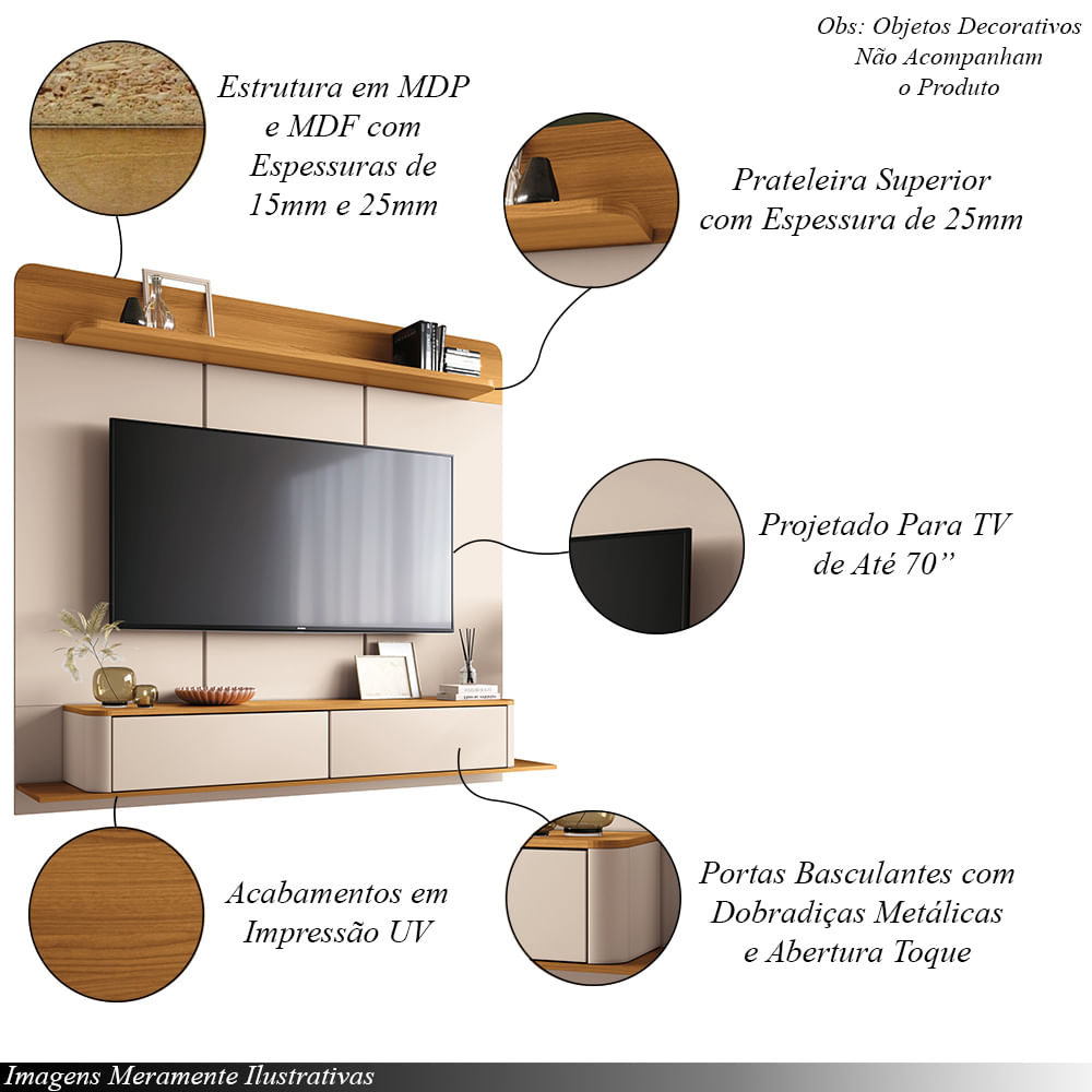 Home Painel Galax Suspenso para TV até 70 Polegadas Off White/Cinamomo ...