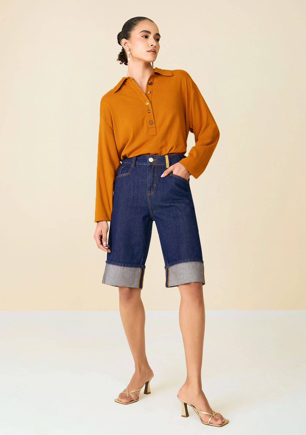 Bermuda Maria.Valentina Reta Média Azul - Privalia