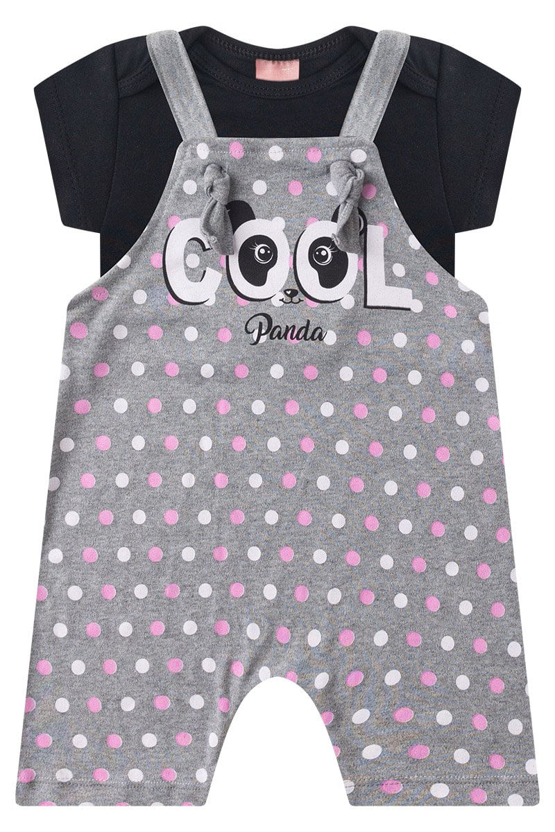 Jardineira + Body Bebê Menina Cool Panda - Privalia