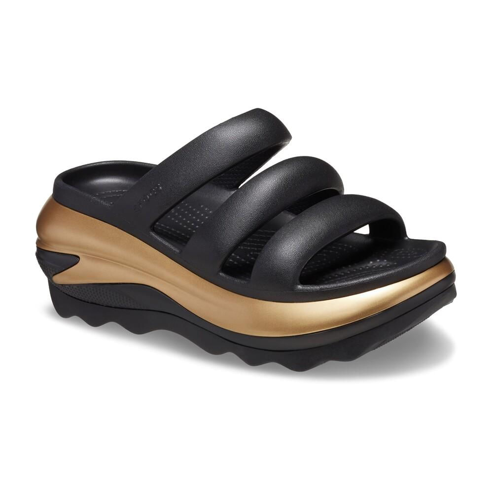 Sandália crocs mega crush metallic triple strap black/gold - Privalia