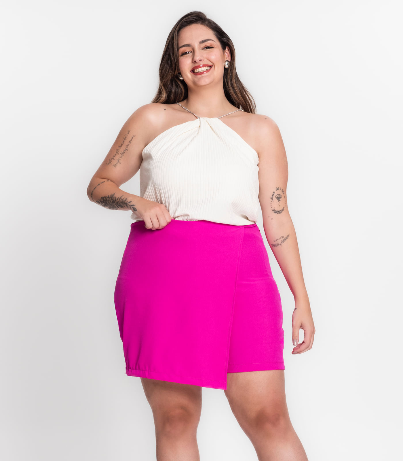 Shorts Saia Feminino Plus Size Secret Glam Rosa - Privalia