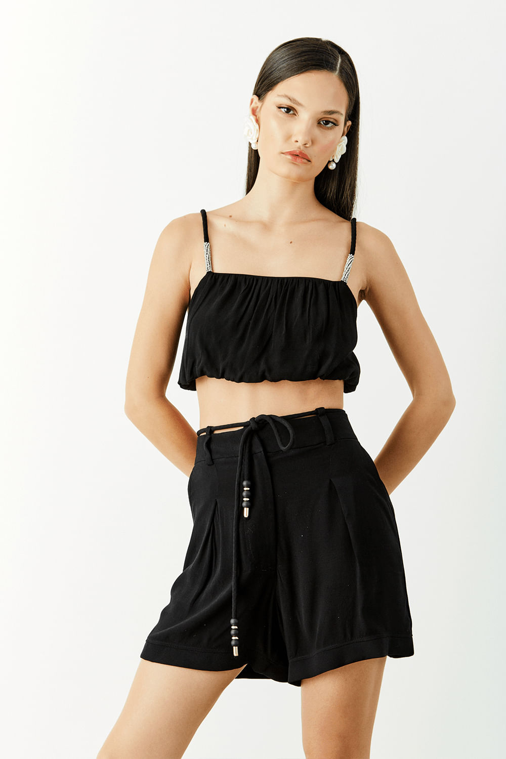 Top Cropped Alças Com Strass - Preto - Privalia