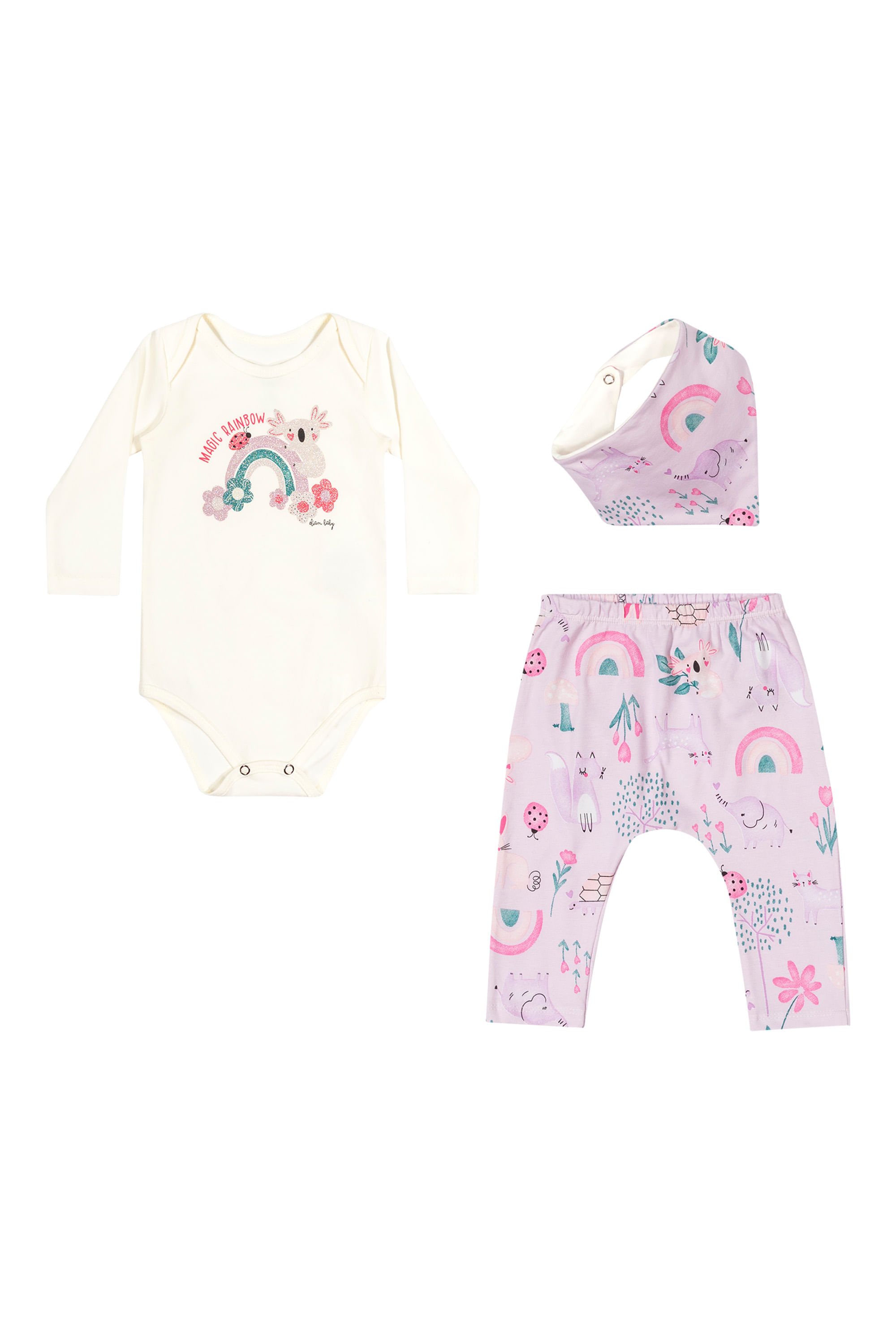 Kit Bebê Menina Arco-Íris com Babador Elian Bege - Privalia