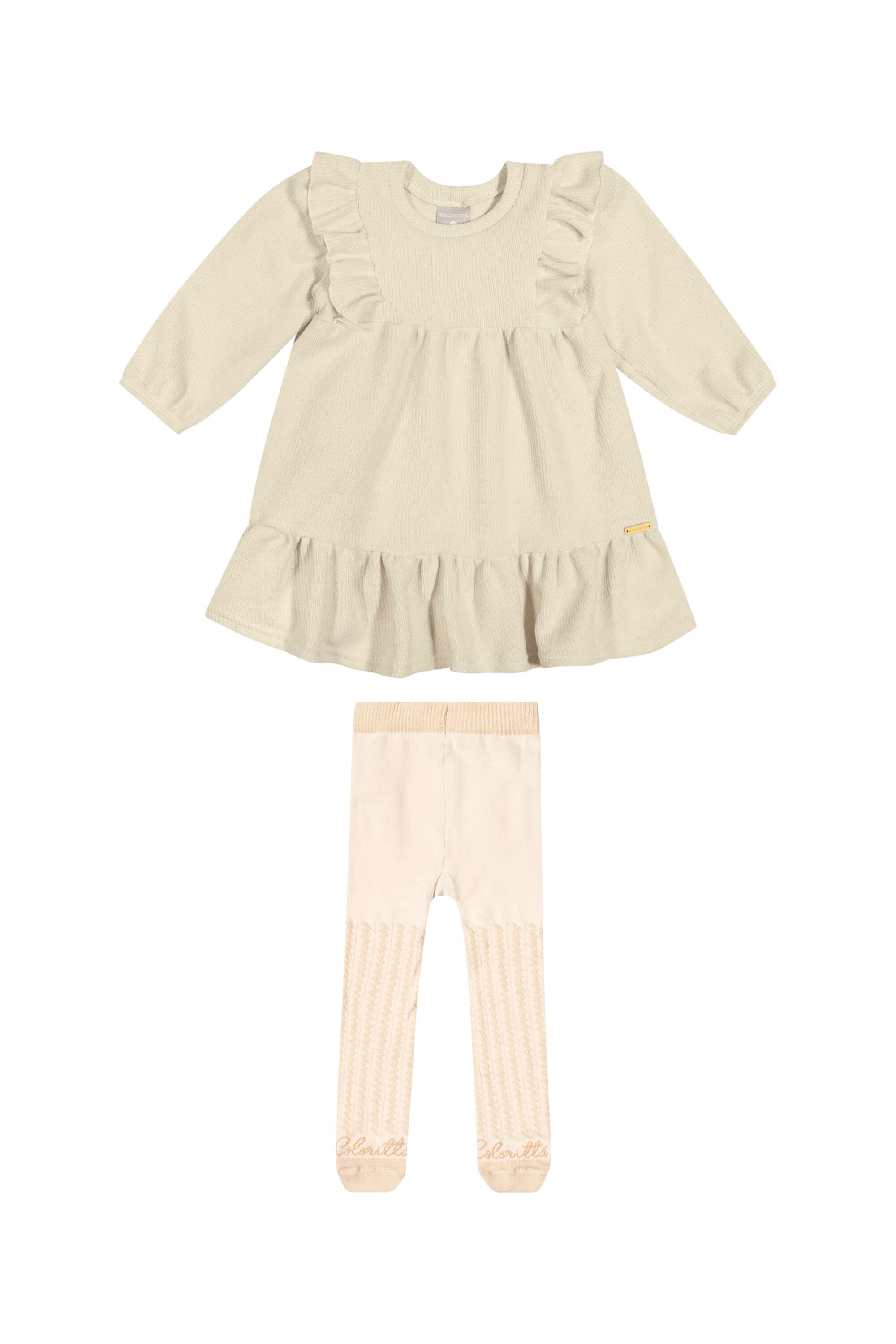 Vestido Bebê Menina Tricô com Meia Calça Colorittá Bege - Privalia