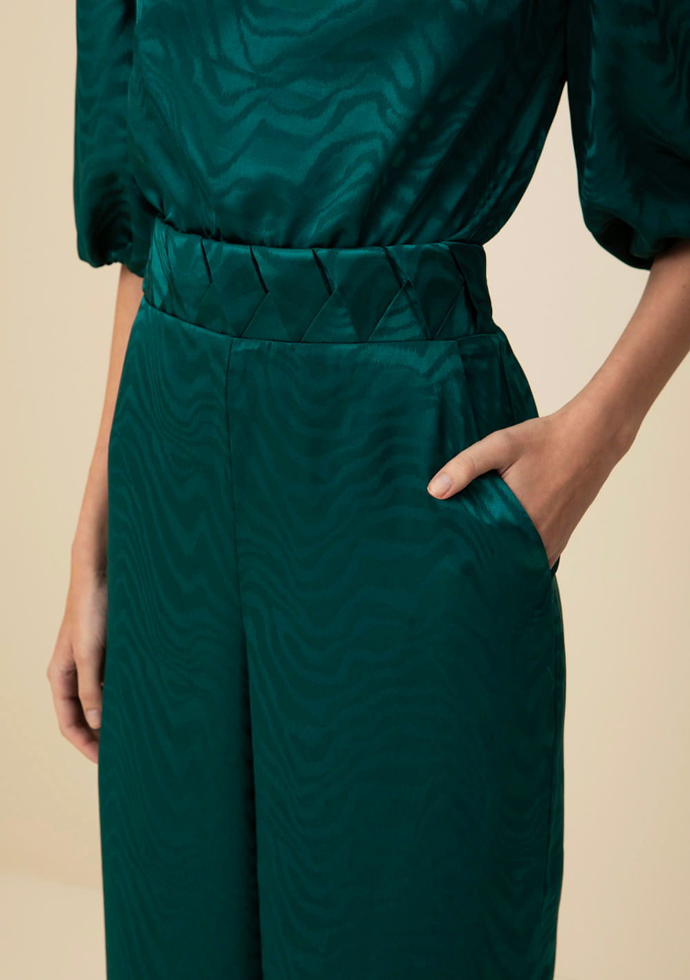 Calca Morena Rosa Reta Cós Alto Detalhe Cós Verde - Privalia