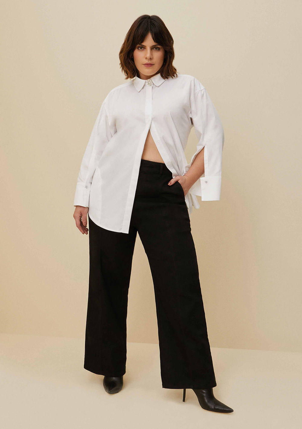 Calca Morena Rosa Reta Renata Cós Alto Com Recorte Preto - Privalia