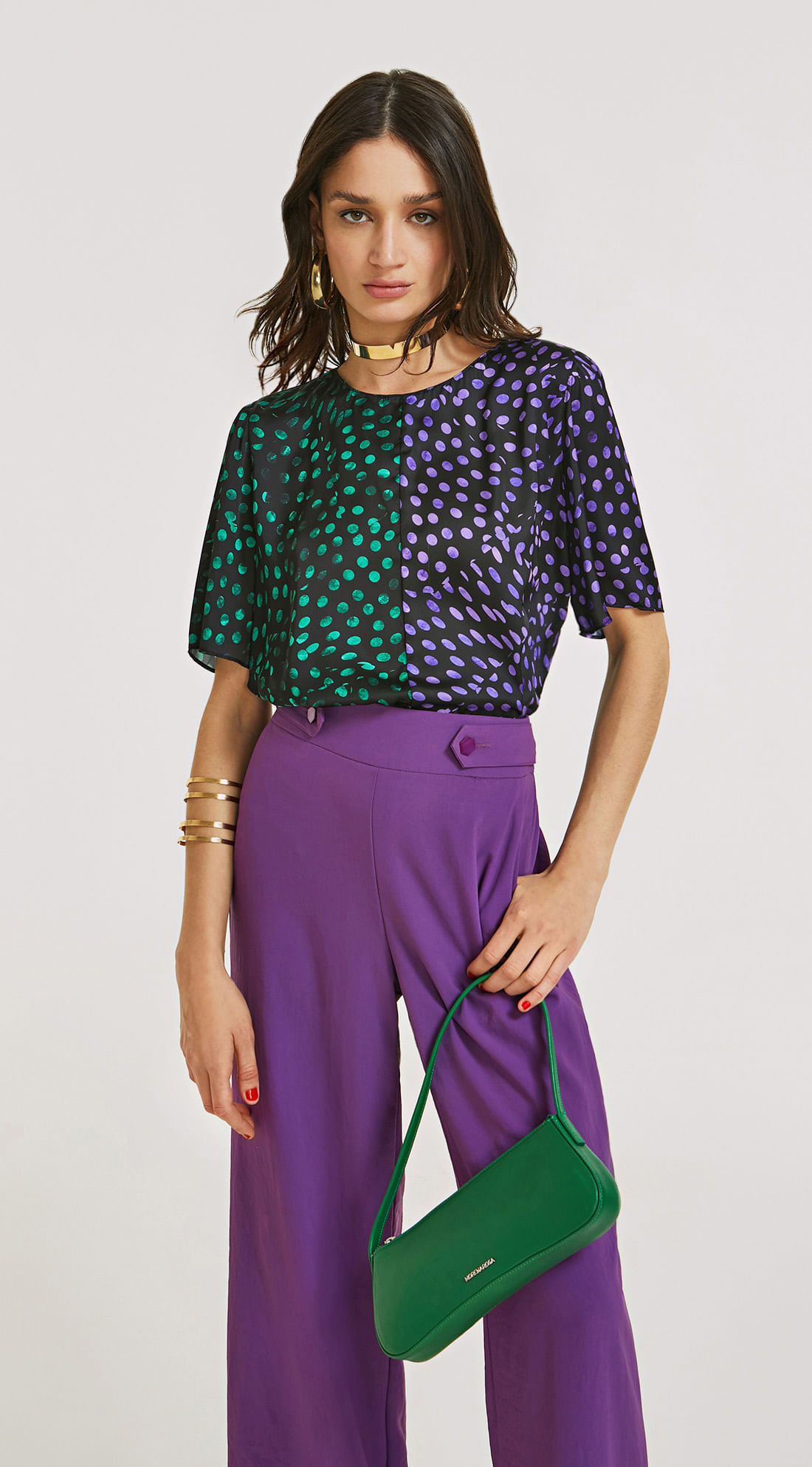 Blusa Morena Rosa Decote Redondo Manga Curta Com Recorte Verde - Privalia