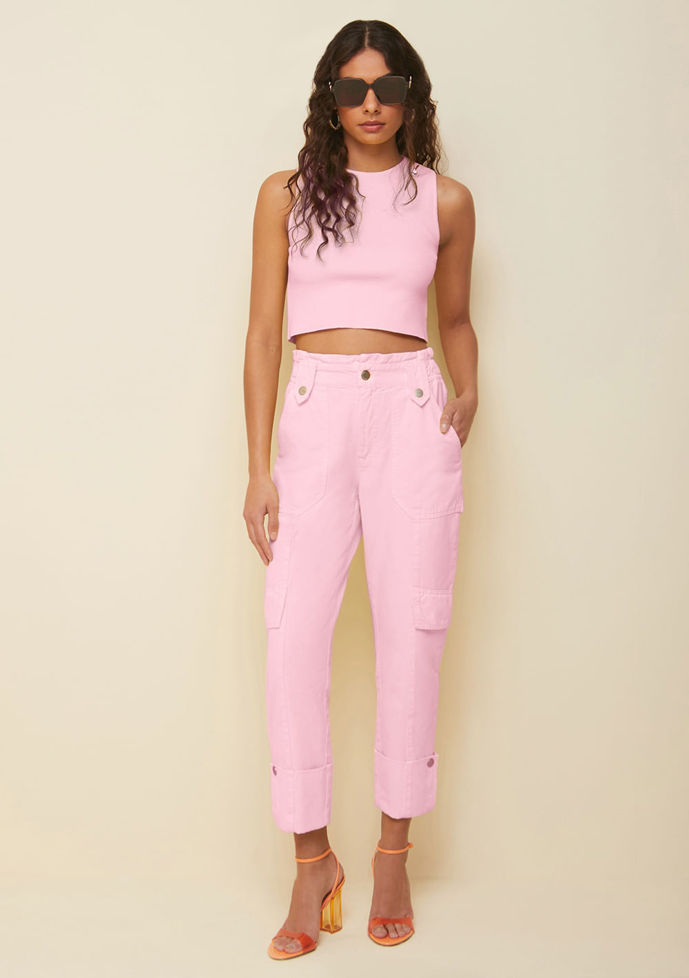 Calca Morena Rosa Mom Luisa Cós Alto Detalhe Elástico Rosa - Privalia