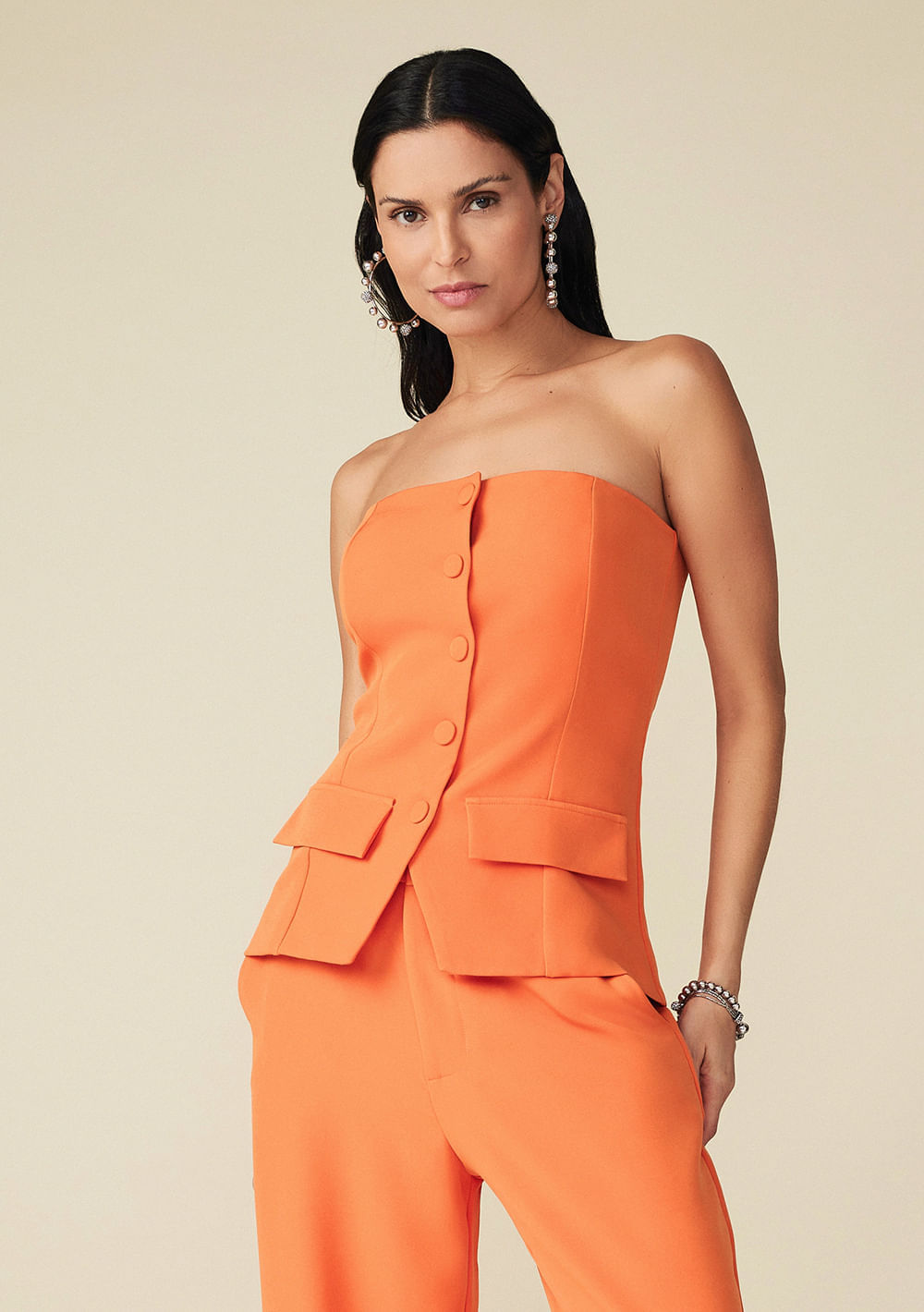 Top Maria.Valentina Alfaiataria Tomara Que Caia Abertura Frente Laranja ...