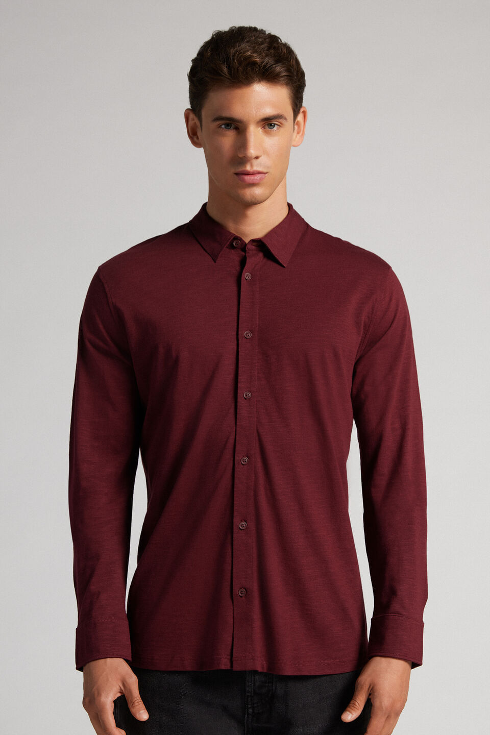 Camisa Manga Comprida Em Algodão Slub - Vermelho - Privalia